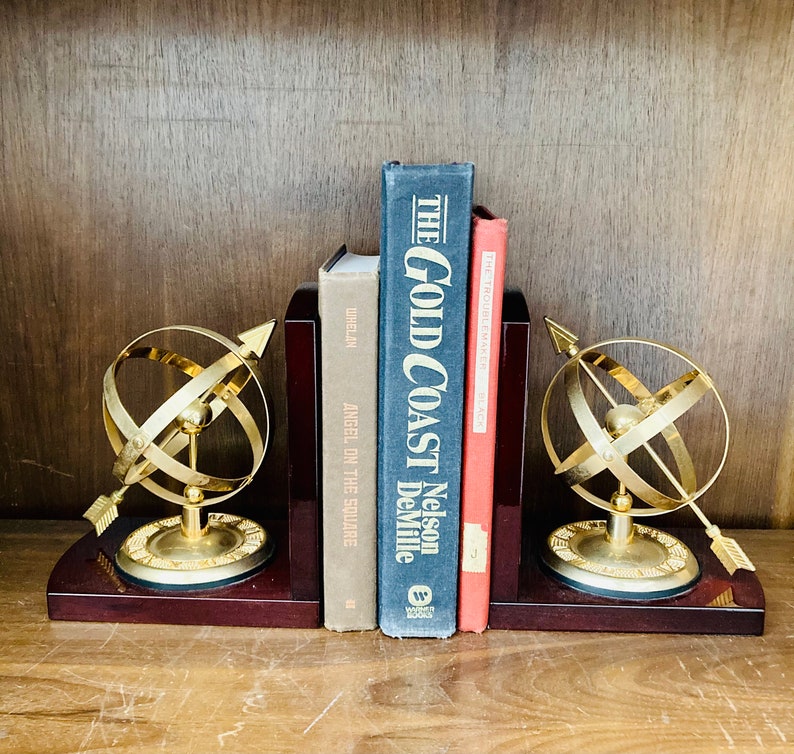 Vintage Brass Armillary Sphere Sundial Bookends Globe W/ Roman - Etsy