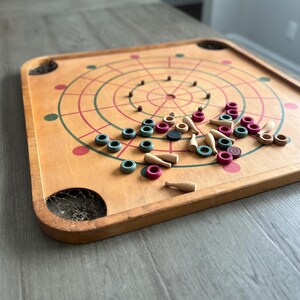 Antique Wooden Carrom Board Game Rare All Wooden Rings and Pins Double ...
