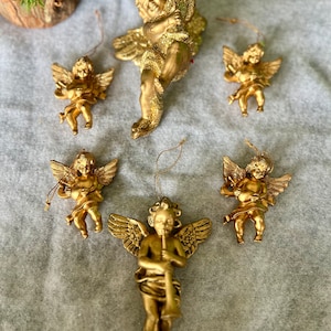 Vintage Cherub Angel Ornaments Set of 6 Gold Cherub Angels Playing ...