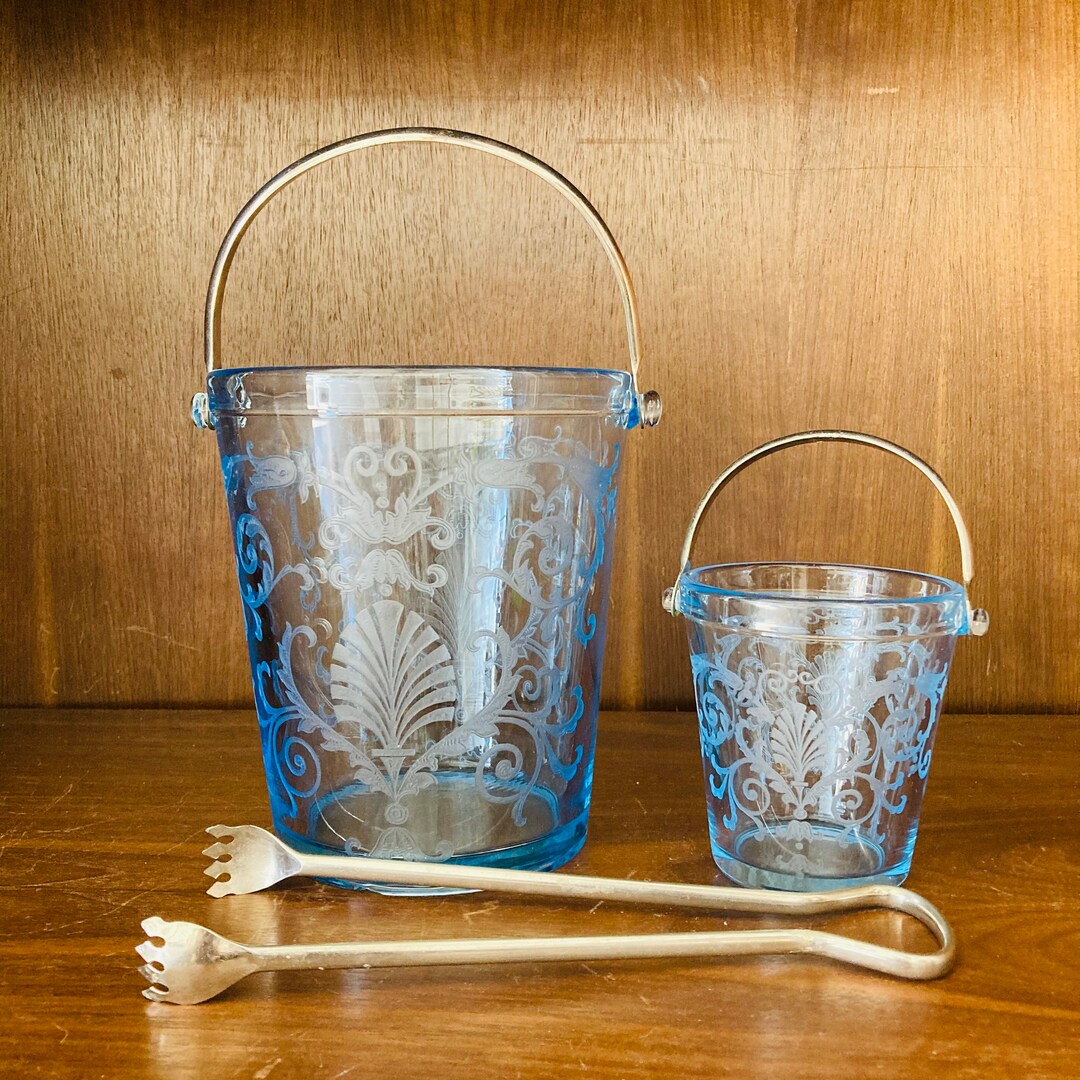 Antique Fostoria Glass Ice Bucket Versailles Azure Blue Glass Ice ...