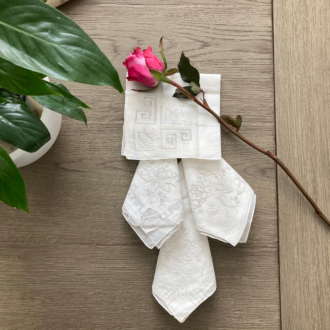 Vintage White Handkerchiefs Bridal White Linen Set of 4 Handmade ...