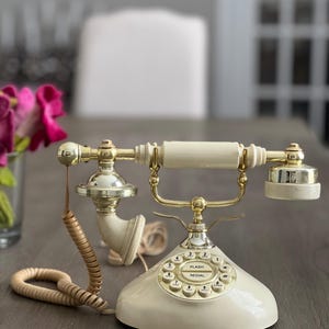 Vintage Phone Cream & Gold Push Button Phone Antique Style Push Button ...