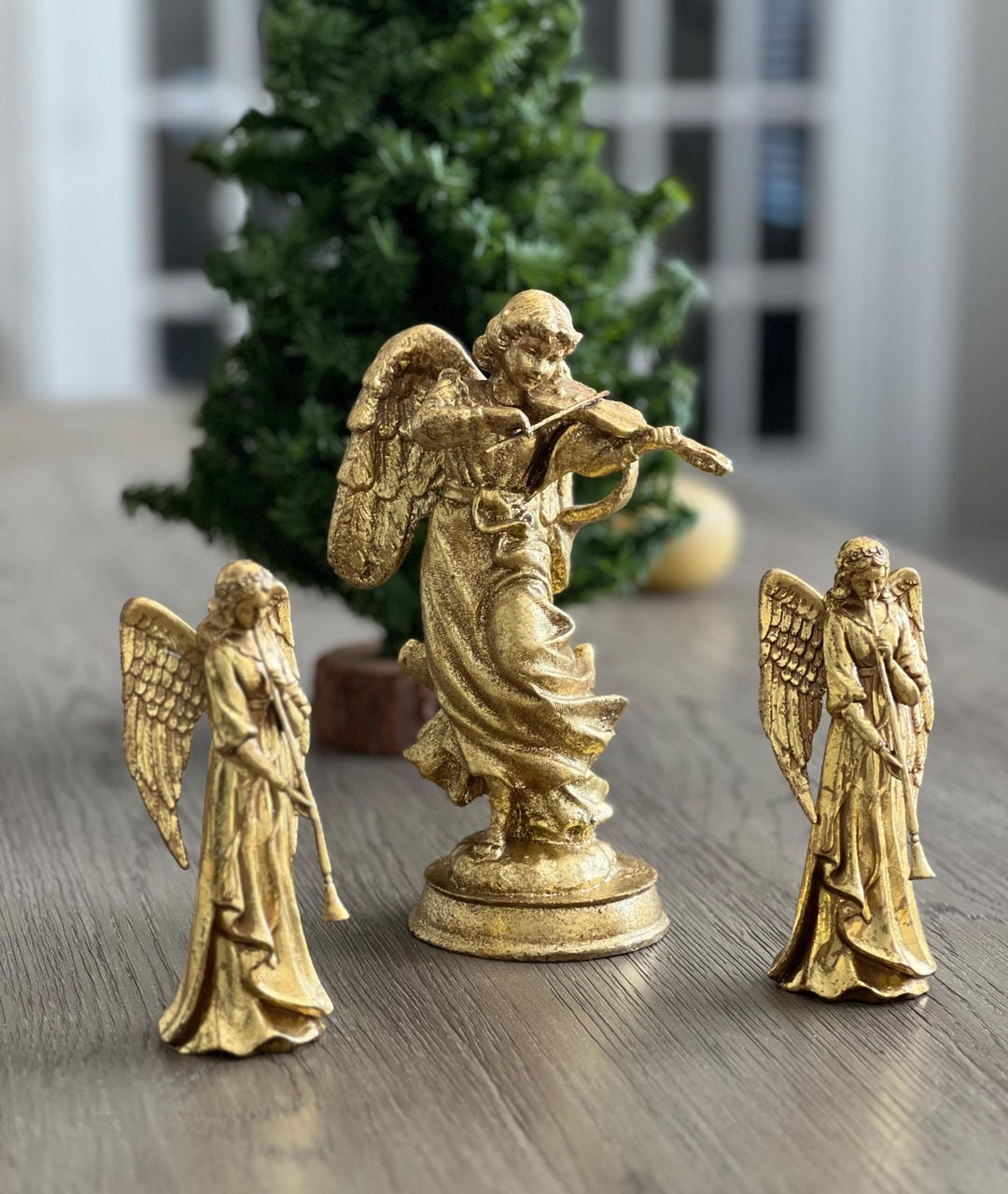 Vintage Gold Gilt Trumpet & Violin Angels Set of 3 Christian Altar ...