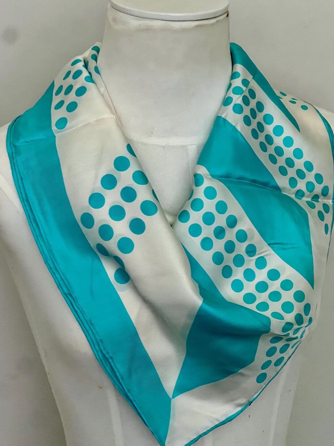 Vintage Blue Polka Dot Silk Scarf - Handrolled Japan (23 Inch) - Etsy