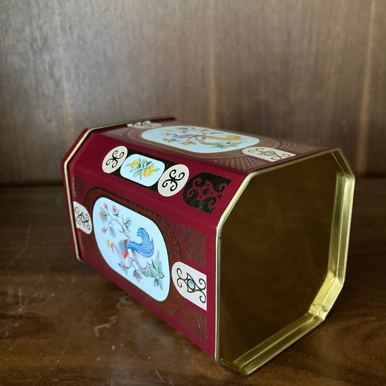 Vintage Red & Gold Tin Box With Peacocks Small Octagonal Tin - Etsy