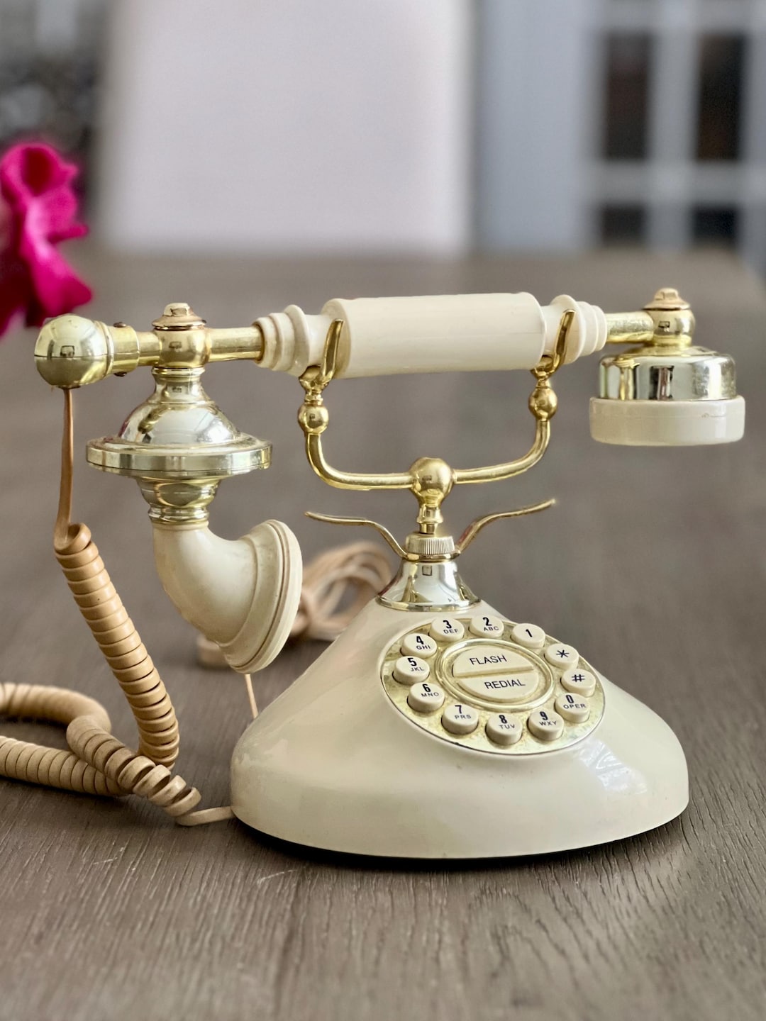 Vintage Phone Cream & Gold Push Button Phone Antique Style Push Button ...