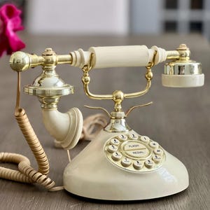 Vintage Phone Cream & Gold Push Button Phone Antique Style Push Button ...