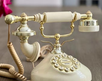 Vintage Decorative Victorian Deco Tel Rotary Telephone Cream and Gold ...