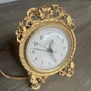 Mid Century Matson 24 K Gold Plated Electric Clock Antique Style Golden ...