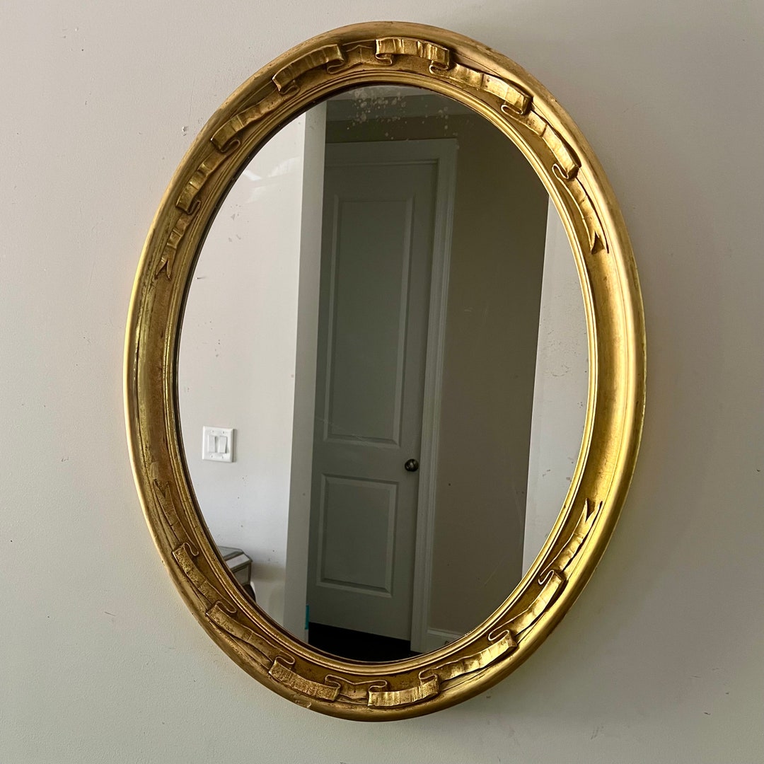 Vintage Gold Gilt Oval Mirror Gold Frame 32” X 26” Large Gold Wood ...