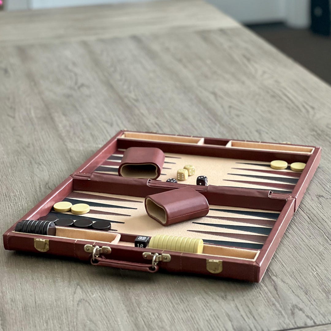 Large Vintage Travel Backgammon 20 Inch Felt Faux Leather Backgammon ...