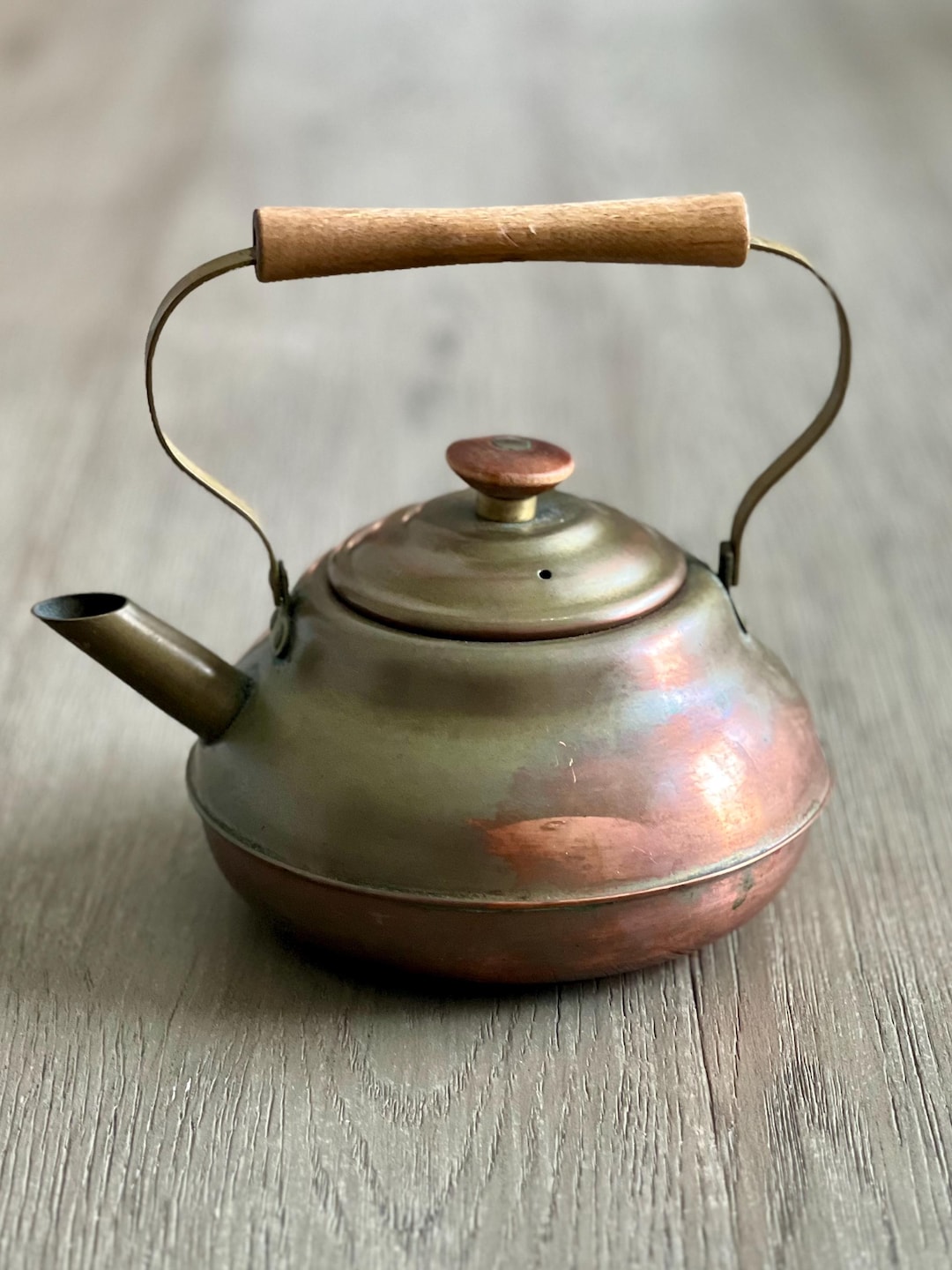 Antique Copper Tea Kettle Stub Spout Copper Tea Coffee Pot Wood Handle ...