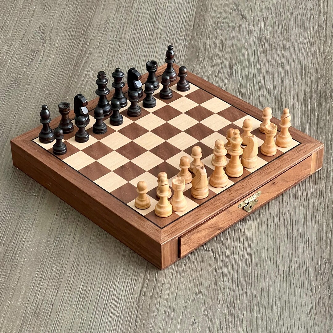 Vintage Travel Chess Set Magnetic Chess Set Retro Solid Wood Sliding ...