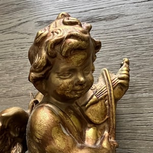 Musical Cherub Decor Winged Cherub Angels Vintage Blow Mold Gold Cherub ...