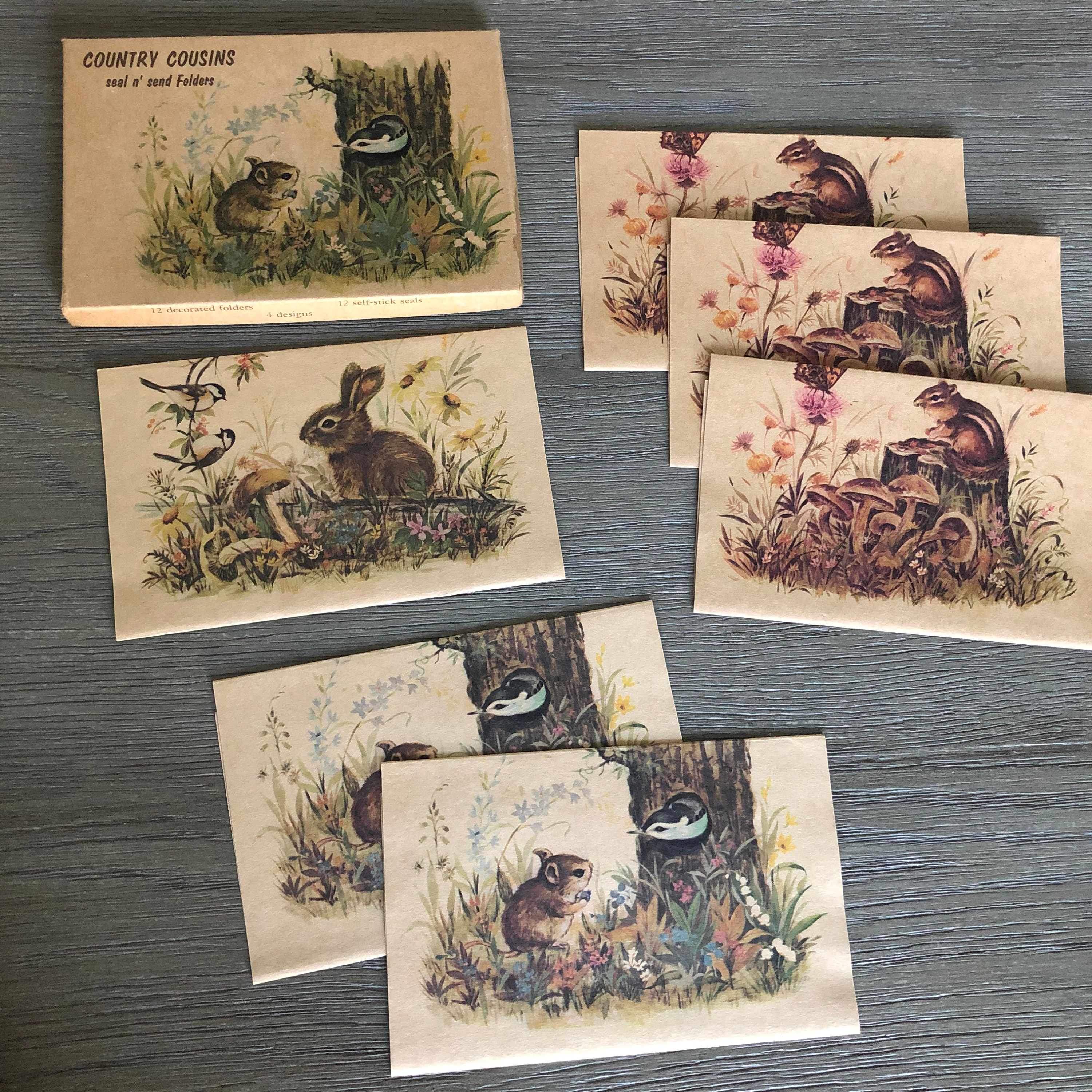 Vintage Stationary Mail Folders Bunny Rabbit Squirrel Country Cousins ...