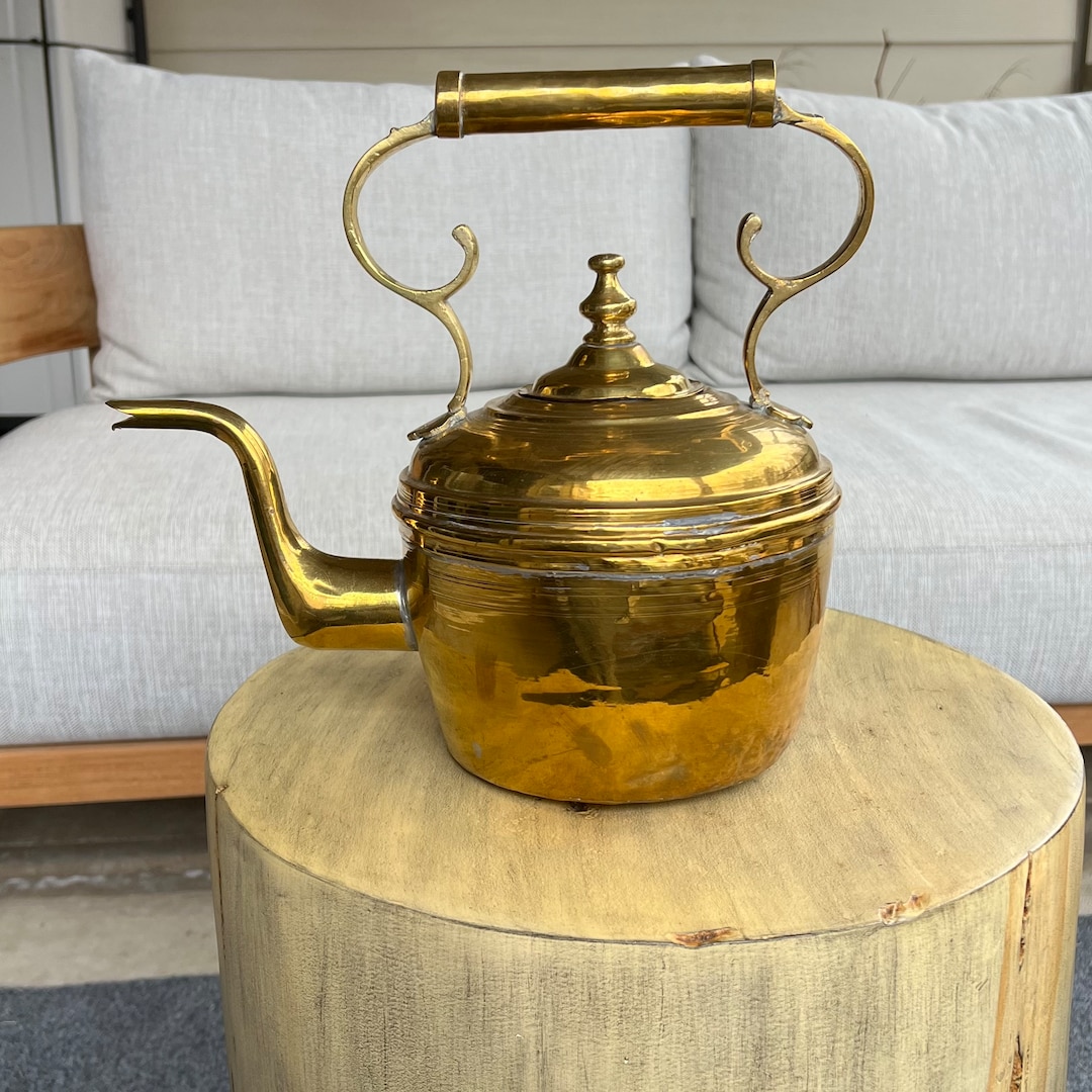 Antique Gold Brass Tea Kettle Swan Spout Large Brass Teapot/ Coffee Pot ...