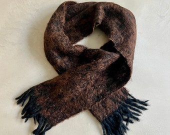 Vintage Dark Brown Plaid Wool Scarf 100% Wool Brown Tartan Scarf 52 ...