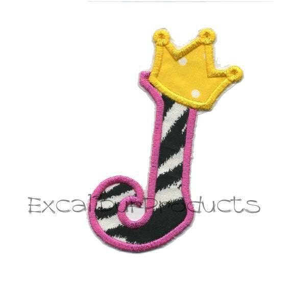 Items similar to Iron on Princess Crown Applique Letter J - Embroidered ...