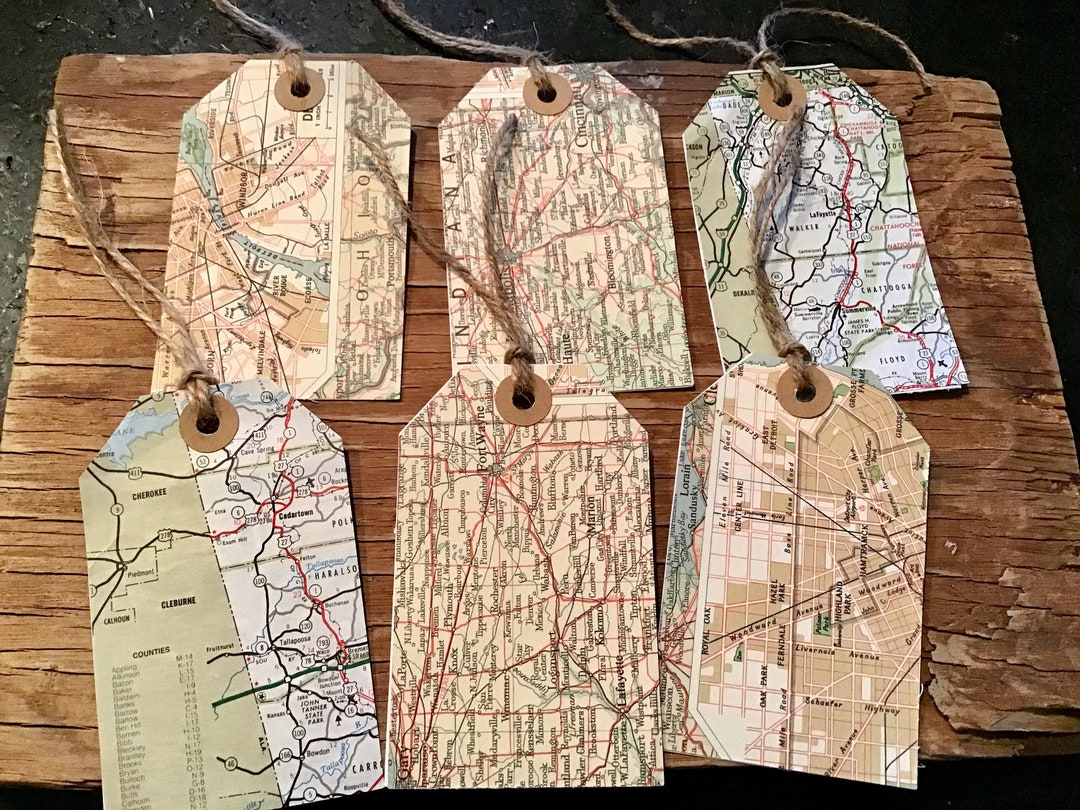 Vintage Map Tags - Etsy