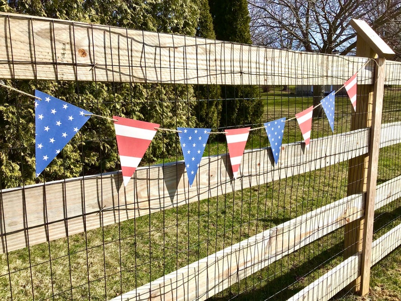 Patriotic Red White and Blue Flags Pennant Garland Banner | Etsy