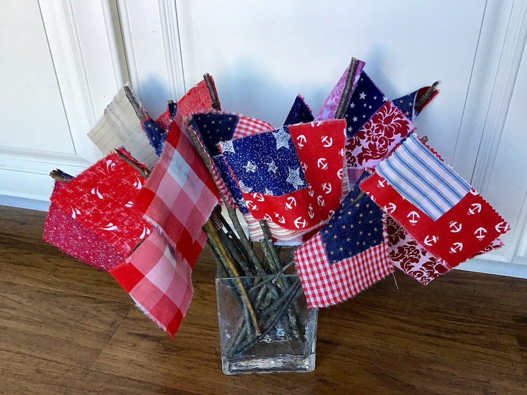 Patriotic Primitive Americana Shabby Prim Rustic Fabric Flags Hand Made ...