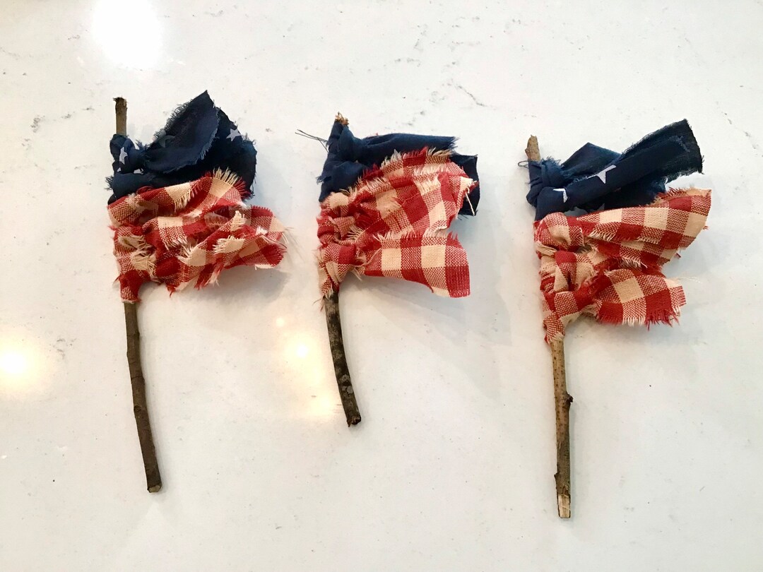 3 Tiny Small Fabric Flags Stick Patriotic Flags Plant Pokes Summer ...