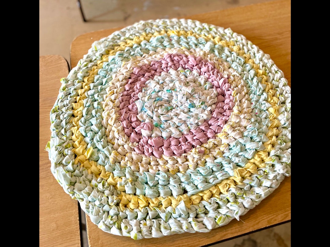 Handmade Crochet Fabric Rag Rug Upcycled Boho Cottage Core Round Rugs ...
