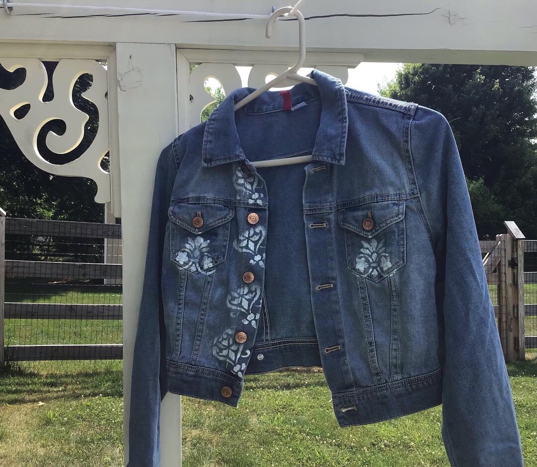 Hand Stenciled Denim Jean Jacket - Etsy