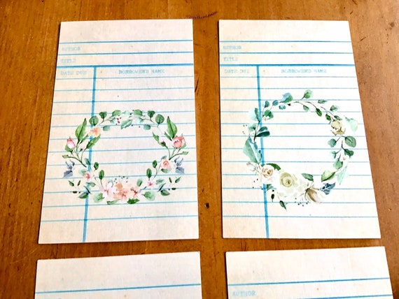 Vintage Inspired Library Cards With Printed Floral Wreaths | Etsy