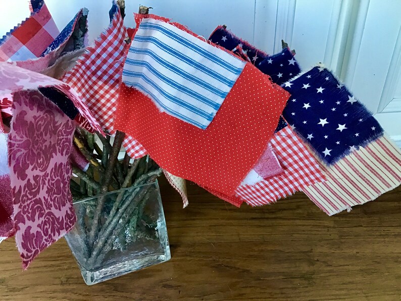 Patriotic Americana Shabby Prim Rustic Hand Made Rag Flags | Etsy