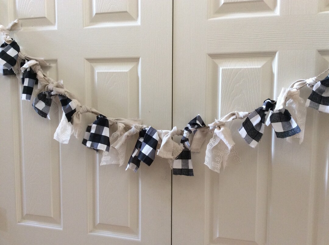 Buffalo Check Burlap and Lace Garland Banner - Etsy