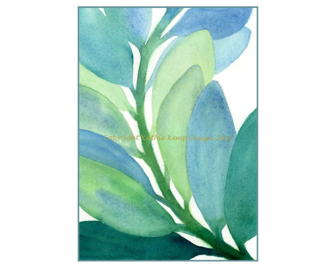 Abstract Leaves Watercolor Painting Set Giclee Prints Mint - Etsy