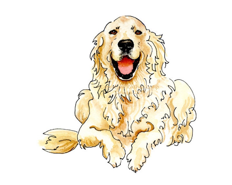 Golden Retriever Drawing Pen & Ink Watercolor Gift Idea Fathers Day ...
