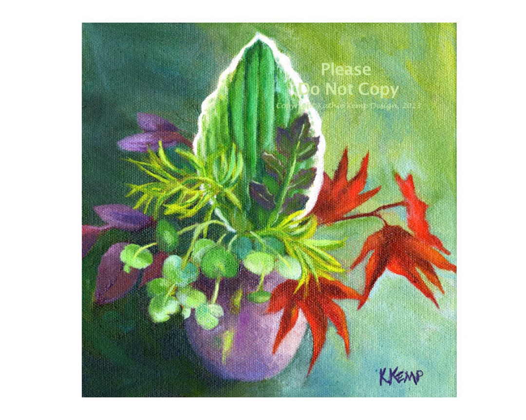 Still Life Art Print: Hosta, Japanese Maple Leaves Giclee Reproduction ...