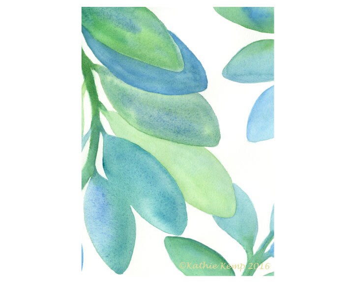 Abstract Leaves Watercolor Painting Set Giclee Prints Mint - Etsy