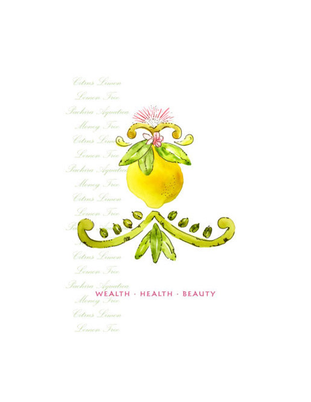 Botanical Lemon & Money Tree Art Cards: Wealth, Health, Beauty - Etsy