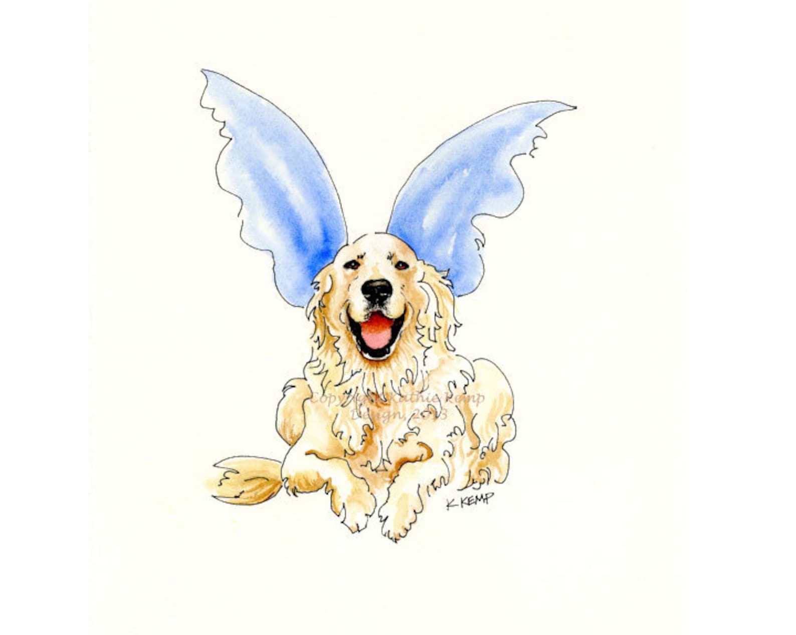 Golden Retriever Drawing Pen & Ink Watercolor Gift Idea Fathers Day ...