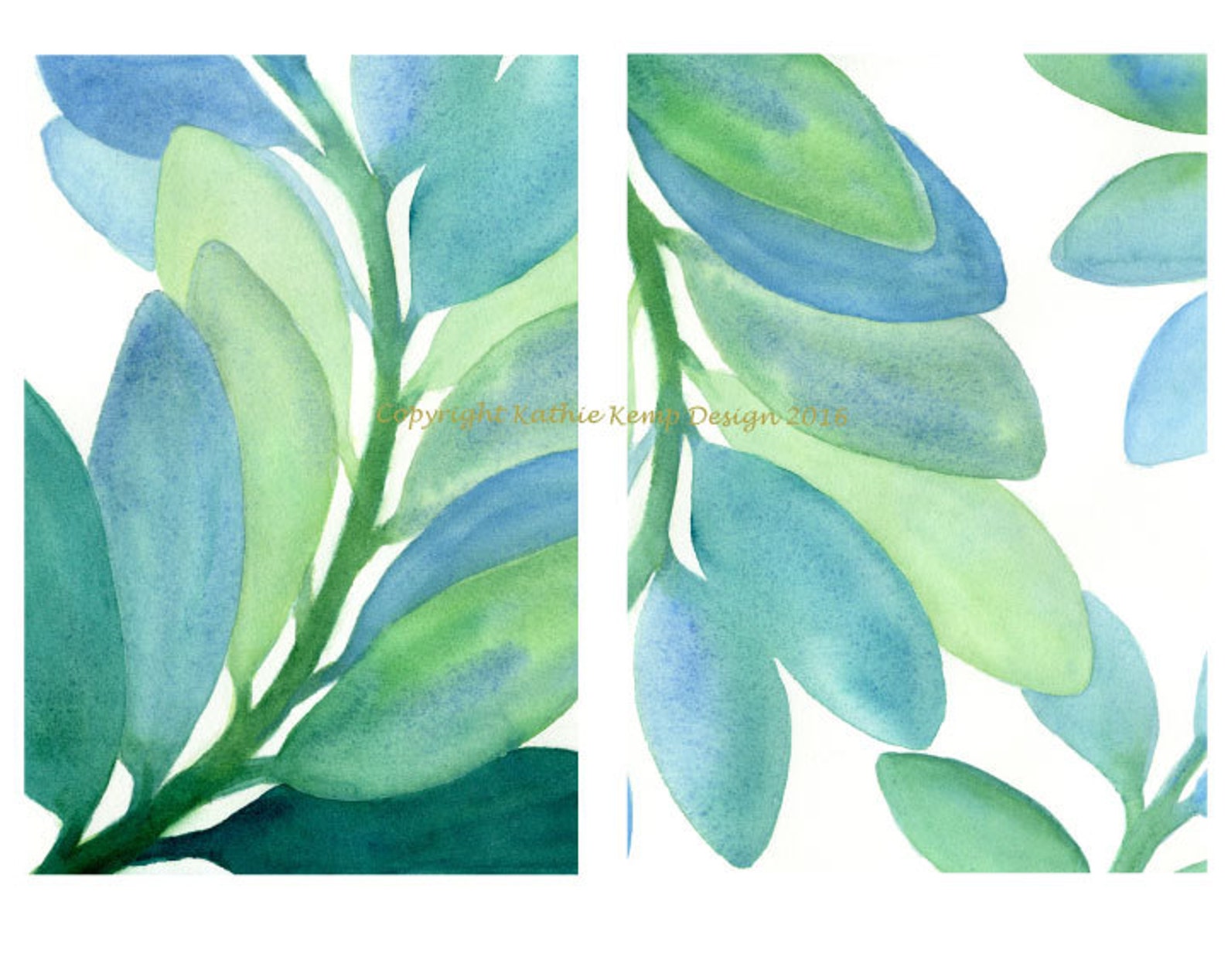 Abstract Leaves Watercolor Painting Set Giclee Prints Mint - Etsy