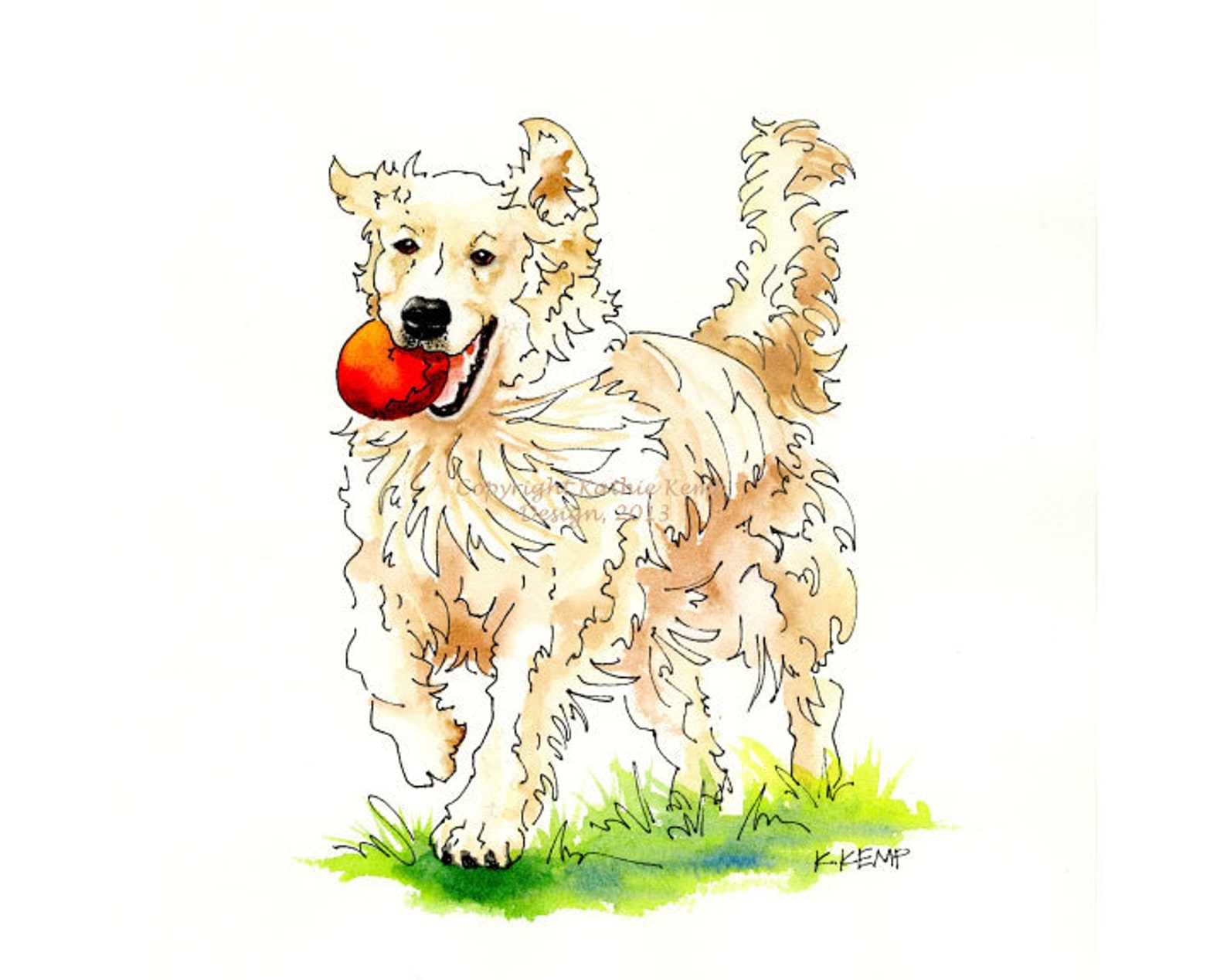 Golden Retriever Drawing Pen & Ink Watercolor Gift Idea Fathers Day ...