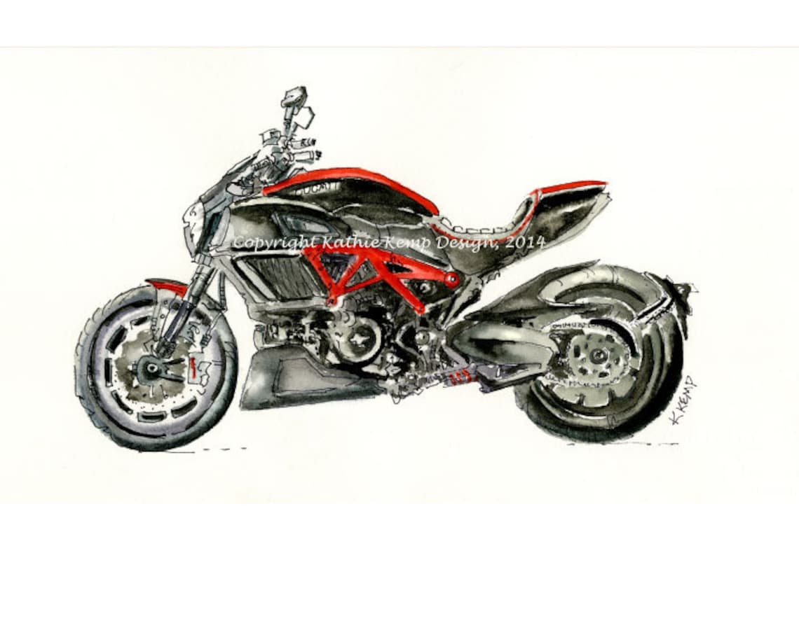 Ducati Motorcycle Drawing Pen and Ink Watercolor Gifts for Men Boys ...