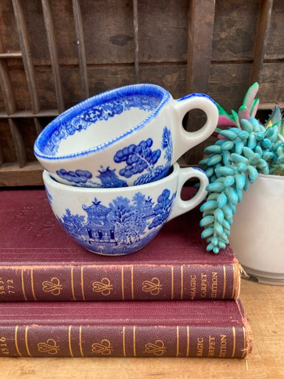 Vintage Willow Ware Tea Cups Set of 2 Mismatched Buffalo & Shenango ...