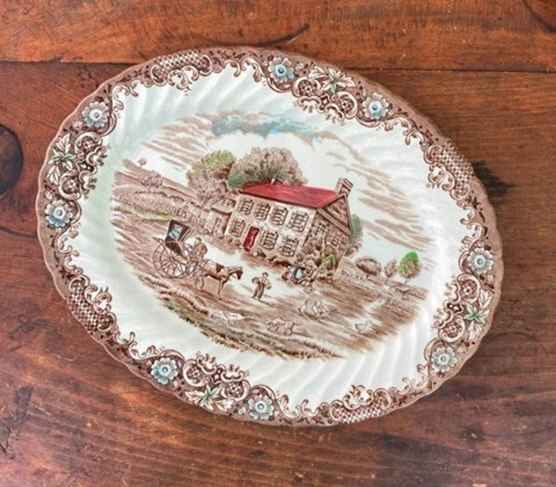 Johnson Brothers Heritage Hall Brown Transferware Platter - Etsy