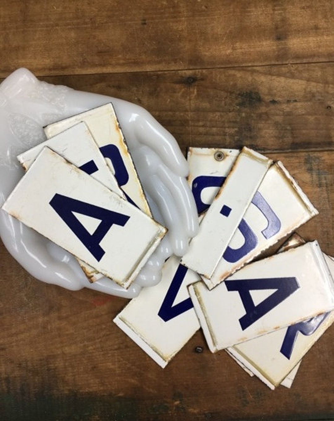 Small Porcelain Letters Antique Enamel Letter Plates With Grommets Blue ...