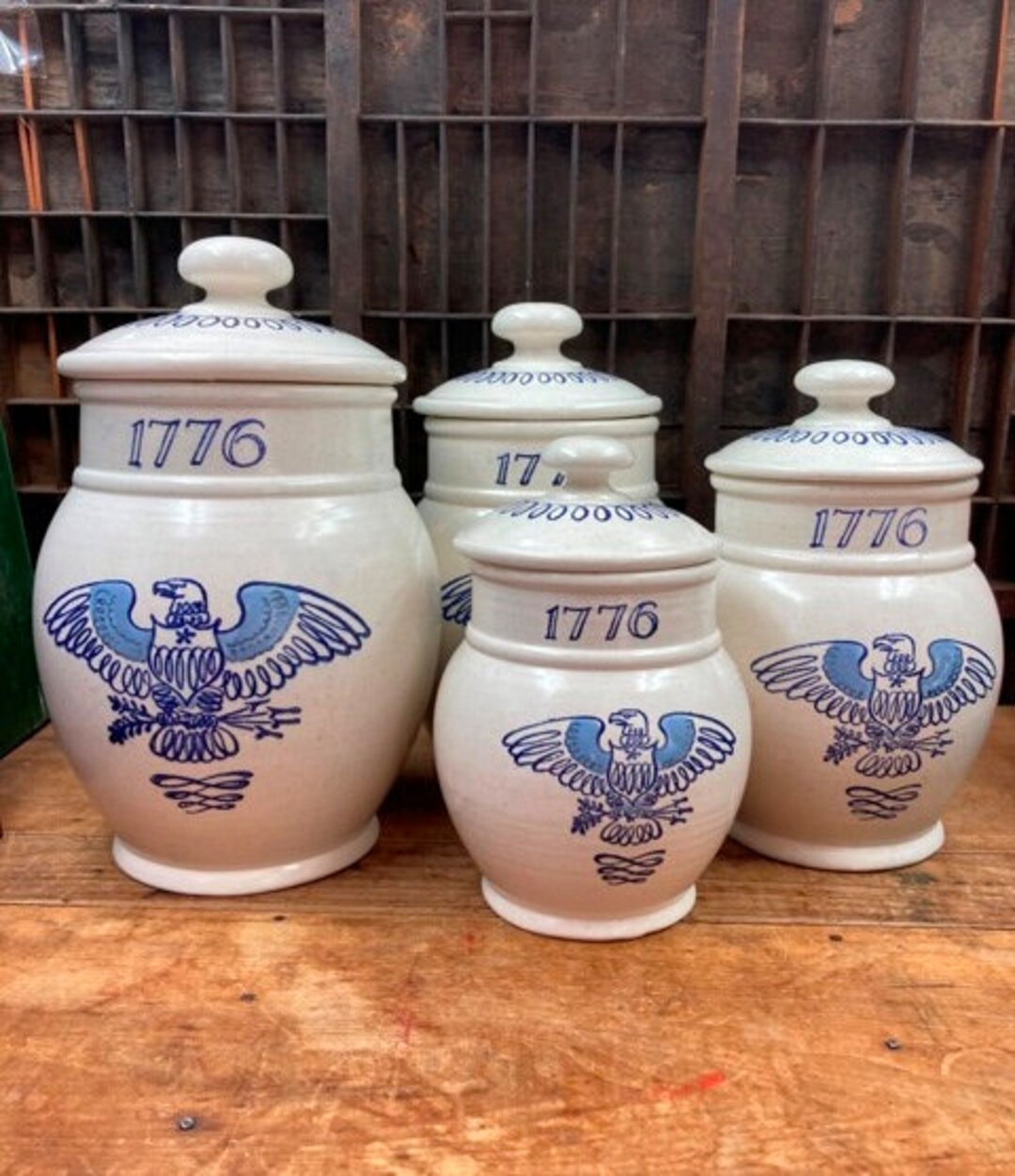 Vintage Canister Set Eagle Provincial 4 Ceramic Canisters Metlox ...
