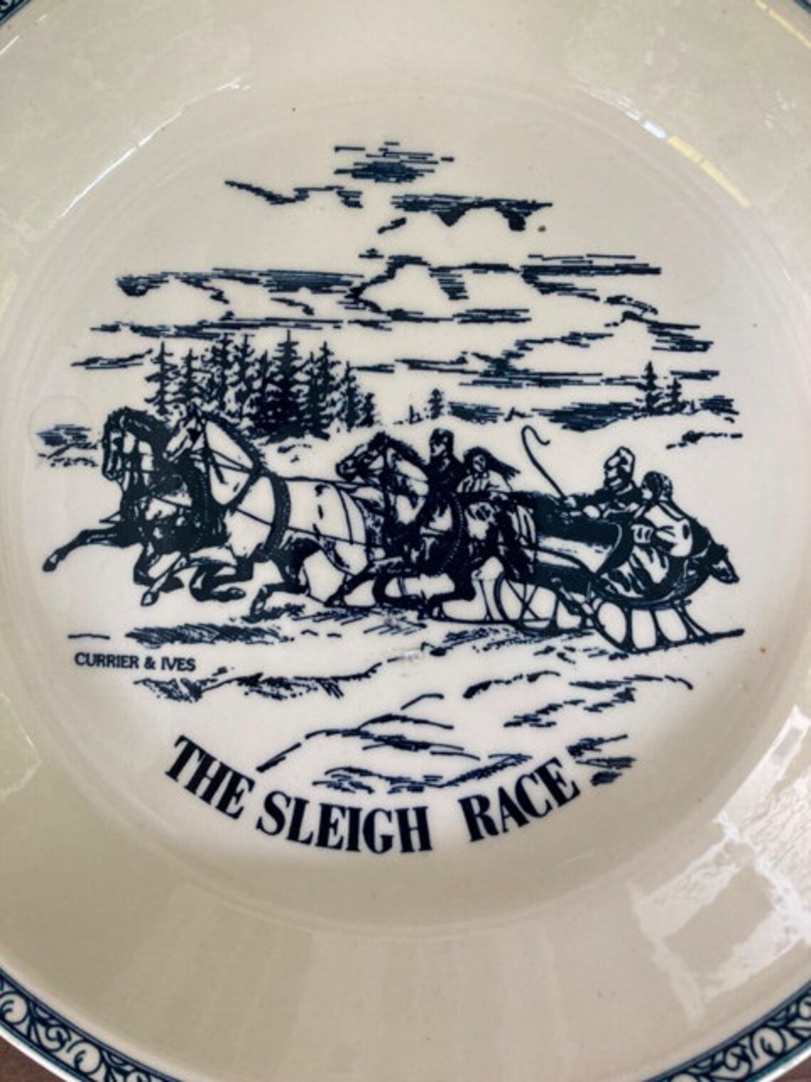 Vintage Currier and Ives Blue Transferware Pie Plate the - Etsy