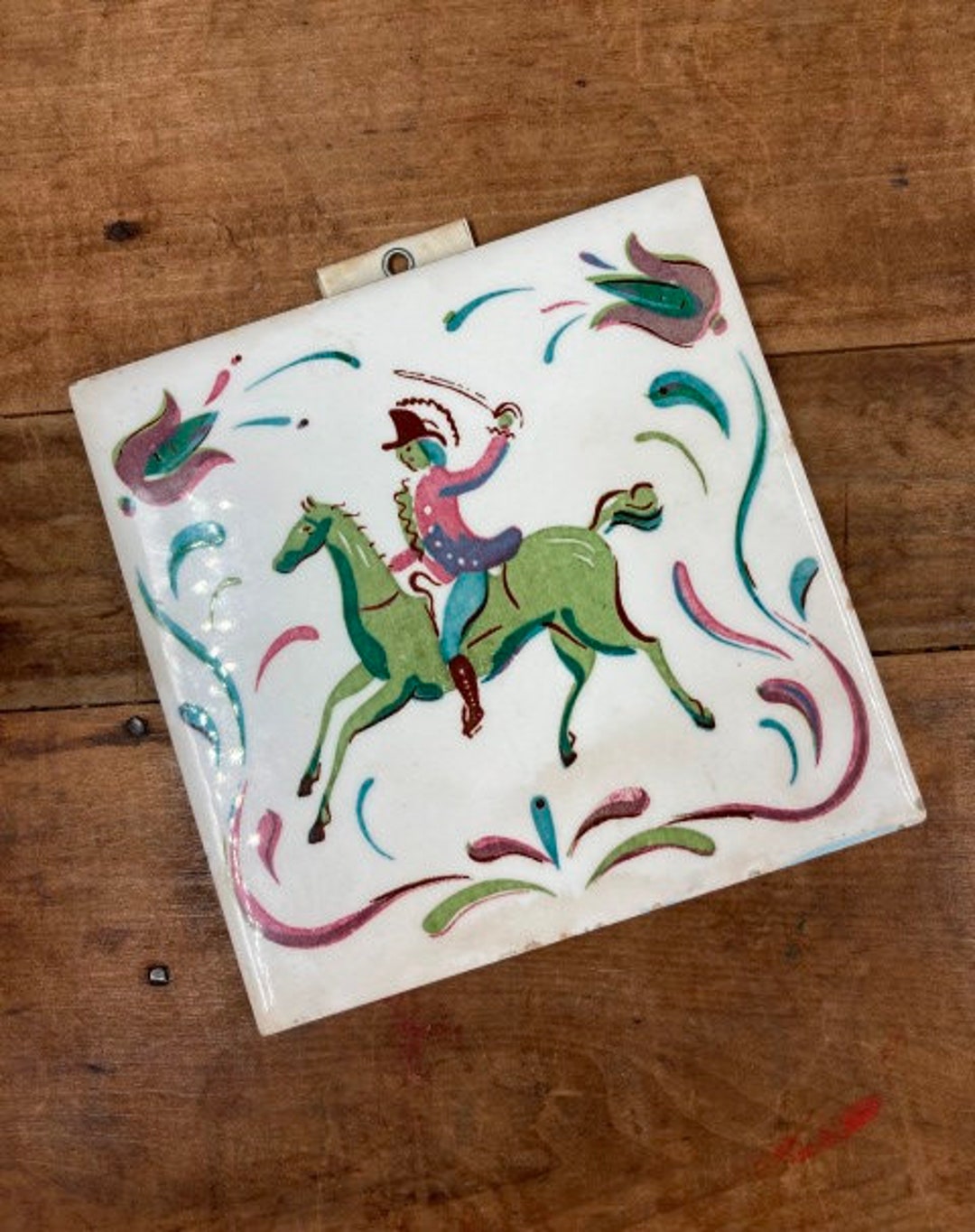 Vintage Wheeling Pottery Tile Cavalry Horseman With Sword Decorative ...