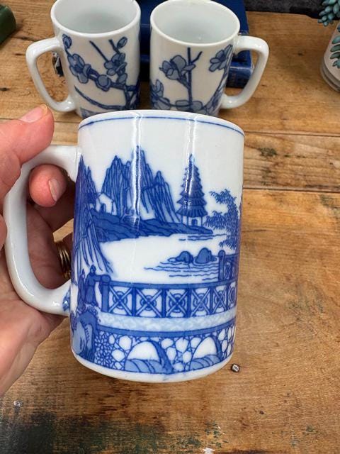 Albert Kessler Chinoiserie Mug: Blue Willow or Cherry Blossom Floral - Etsy