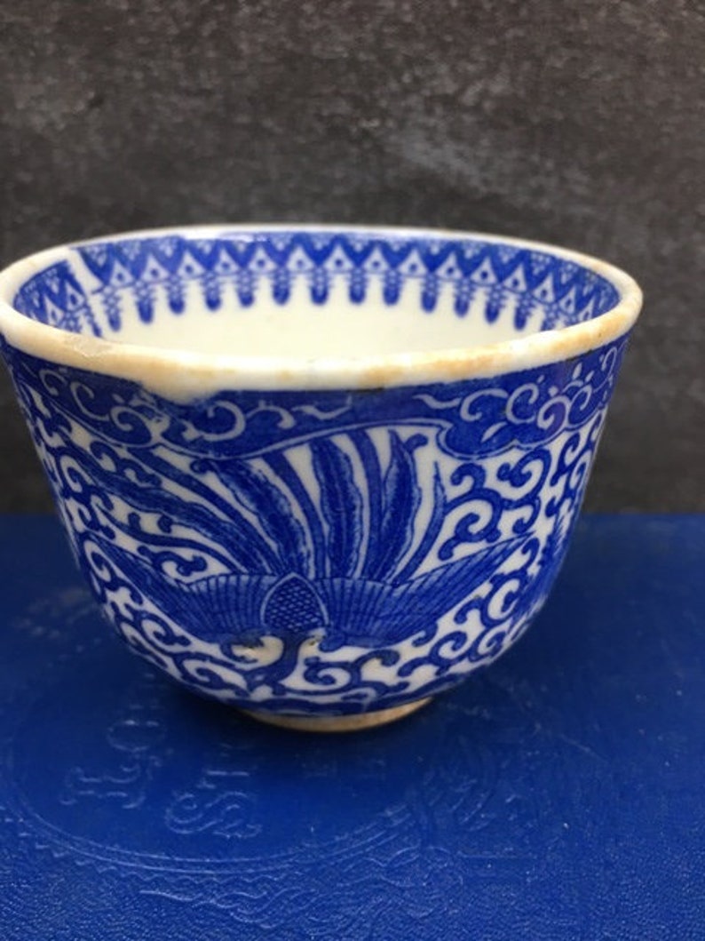 Blue White Cups Restaurant Ware Handleless Rice Tea or Custard - Etsy
