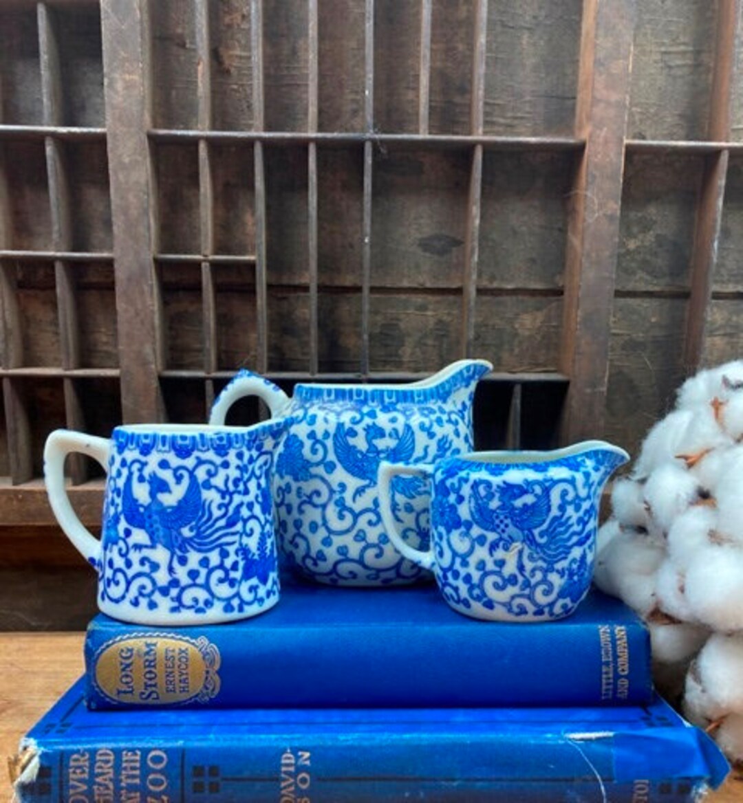 Vintage Phoenix Ware Flying Turkey Creamer Collection Blue White ...