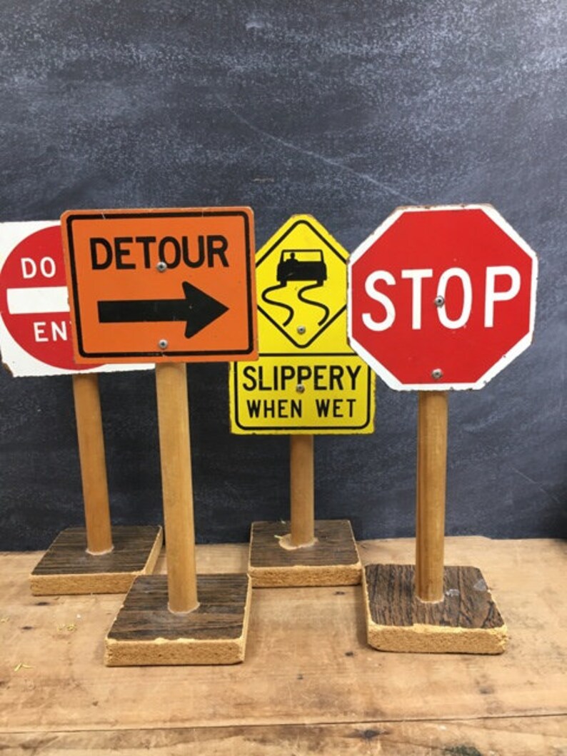 Traffic Signs Vintage Toy Directional Signs Stop Slippery When | Etsy